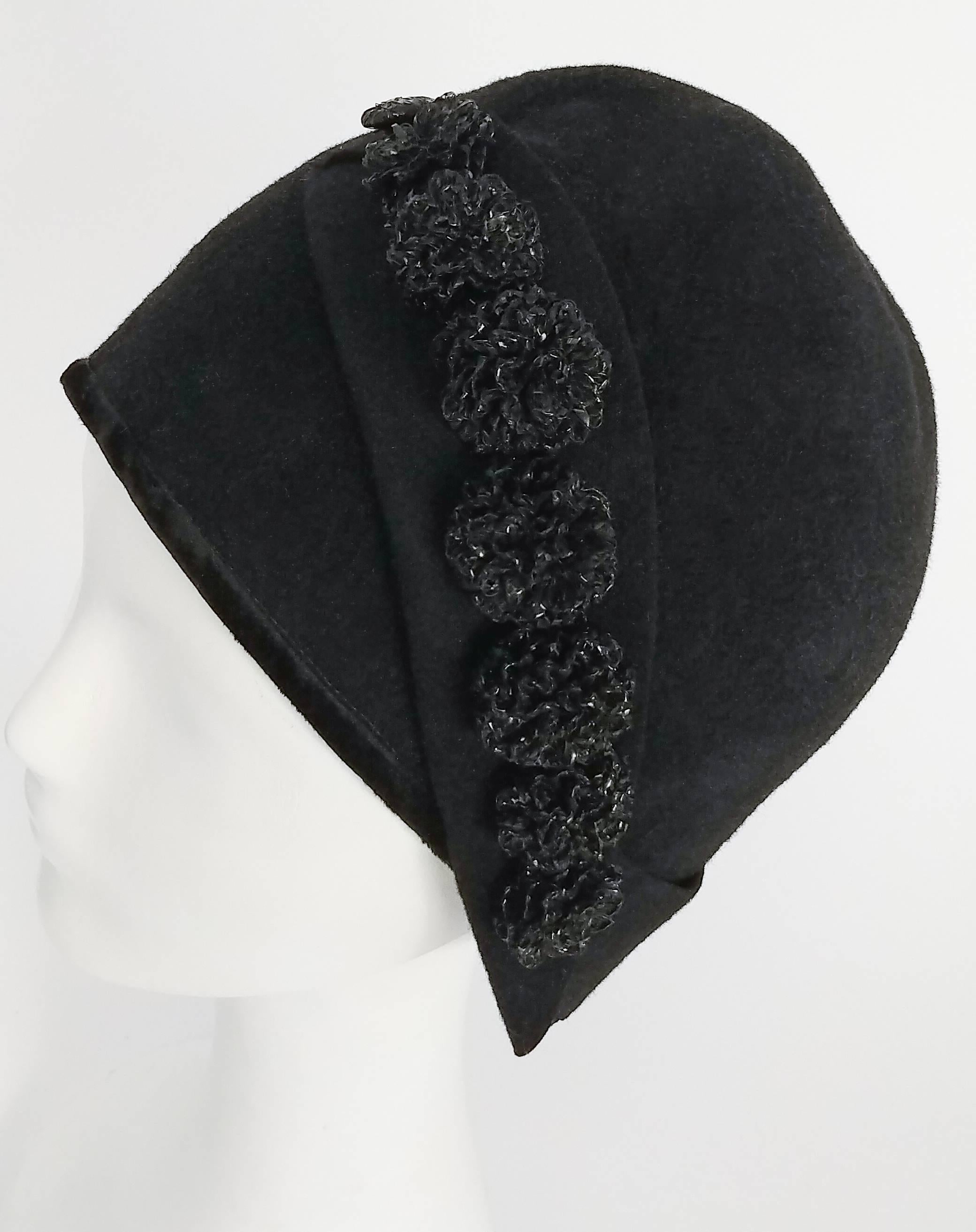 1920s Black Cloche Hat at 1stDibs
