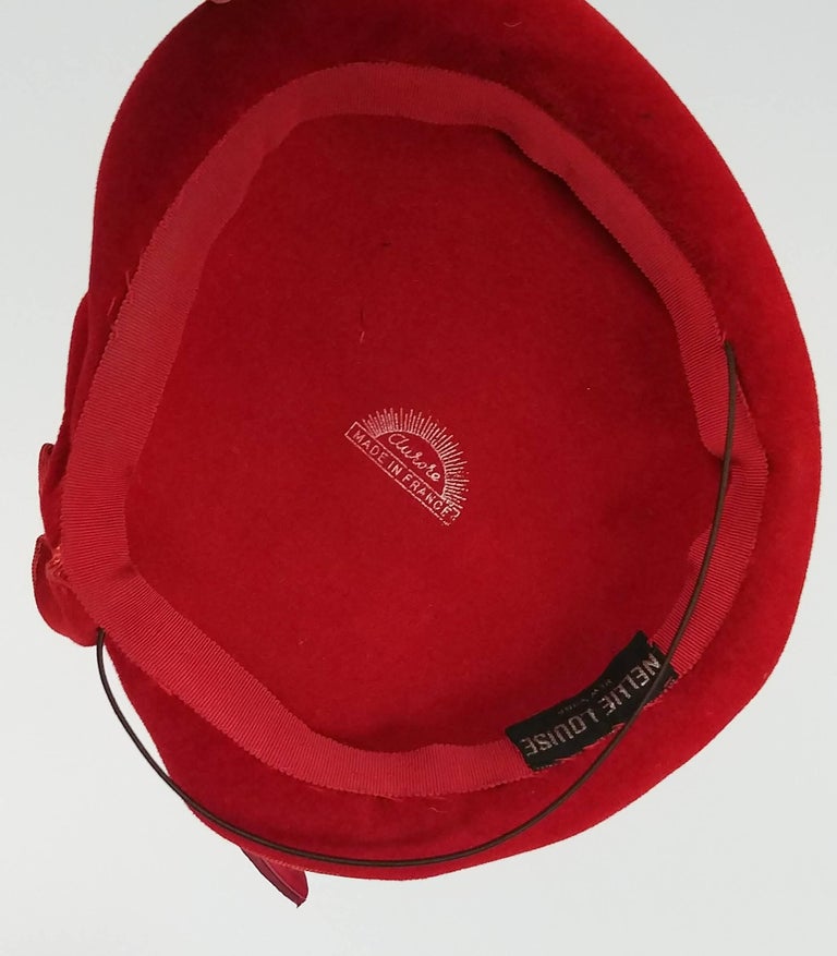 1930s Red Felt Ruffled Hat with Tall Feather at 1stDibs