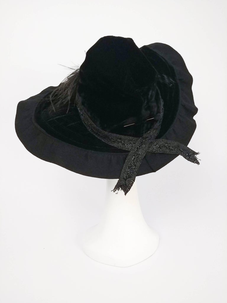1940s Black Velvet Wide Brim Conical Hat at 1stDibs | black velvet hat