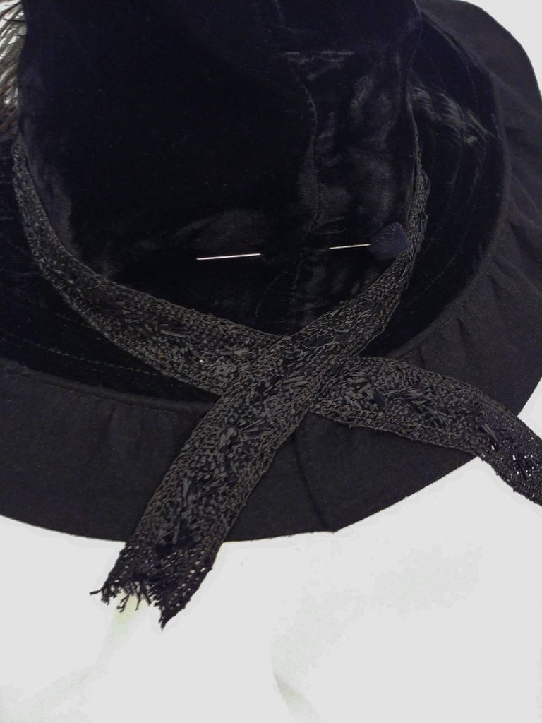 1940s Black Velvet Wide Brim Conical Hat at 1stDibs | black velvet hat
