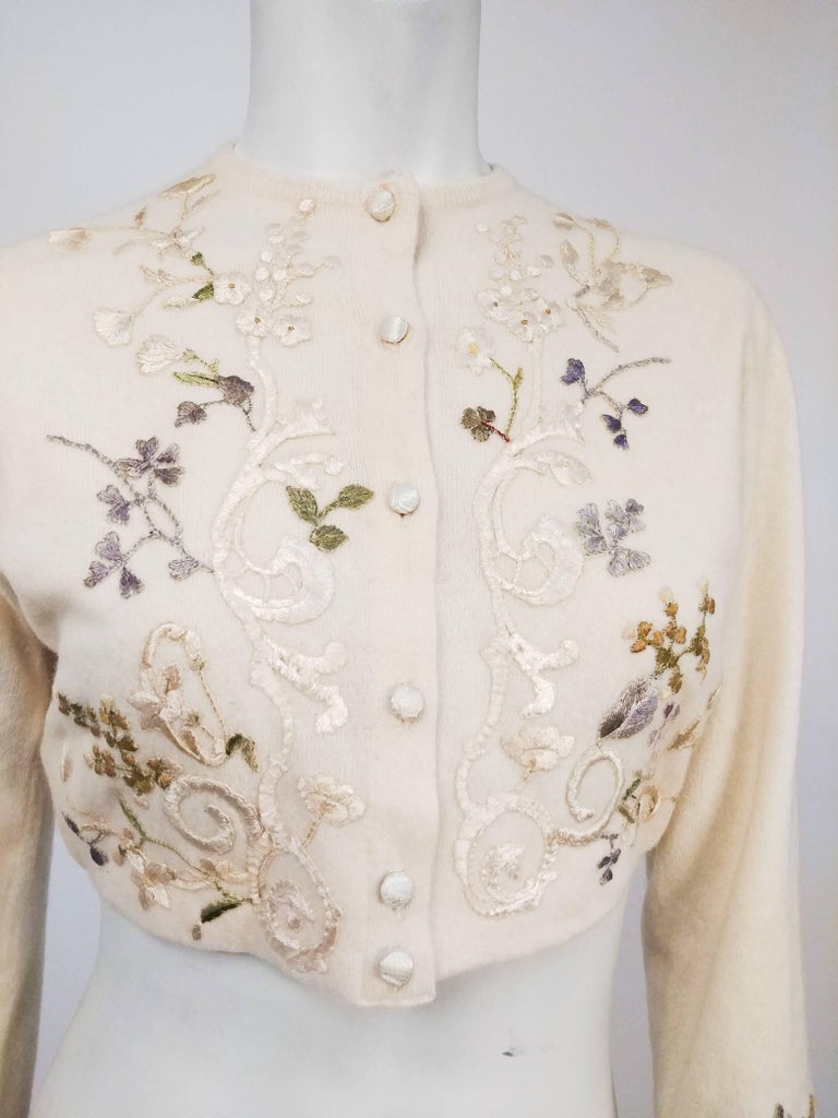 1950s Helen Bond Carruthers Embroidered Applique Cardigan Sweater at ...