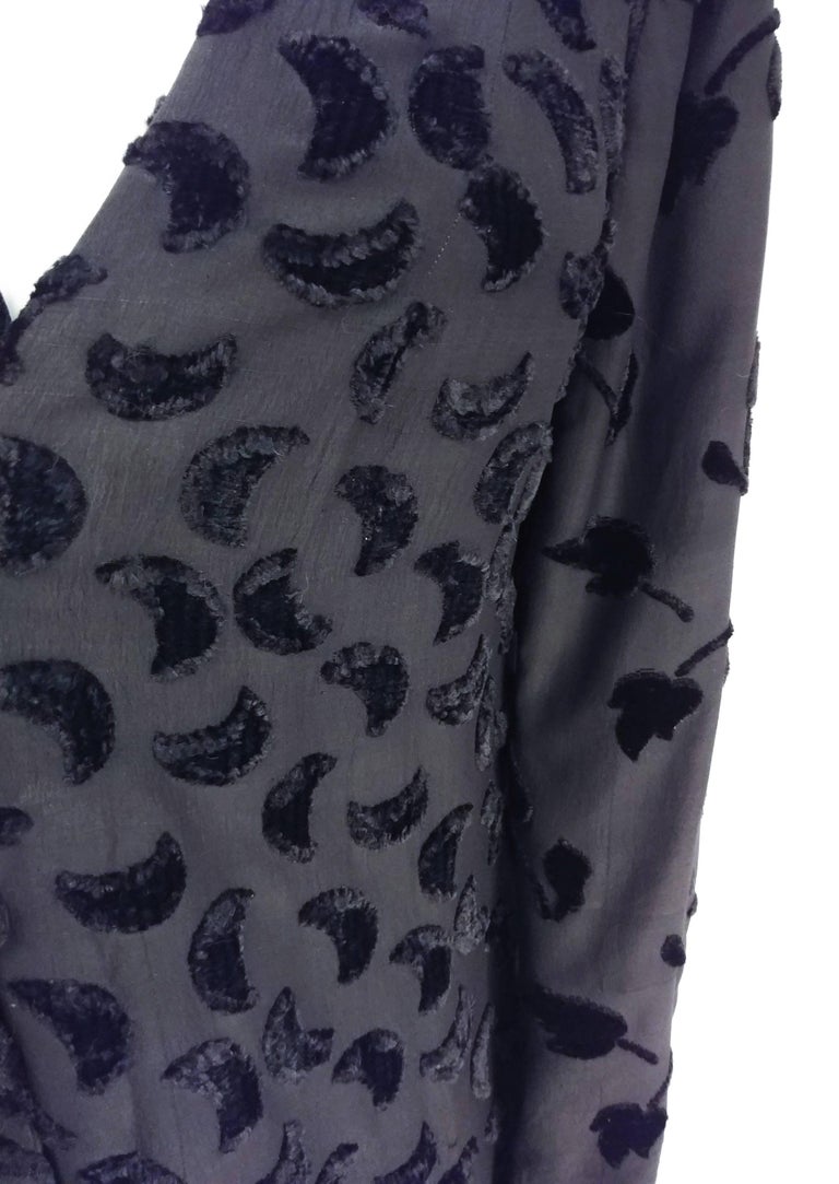 1920s Black Silk Coat with Flocked Velvet at 1stDibs