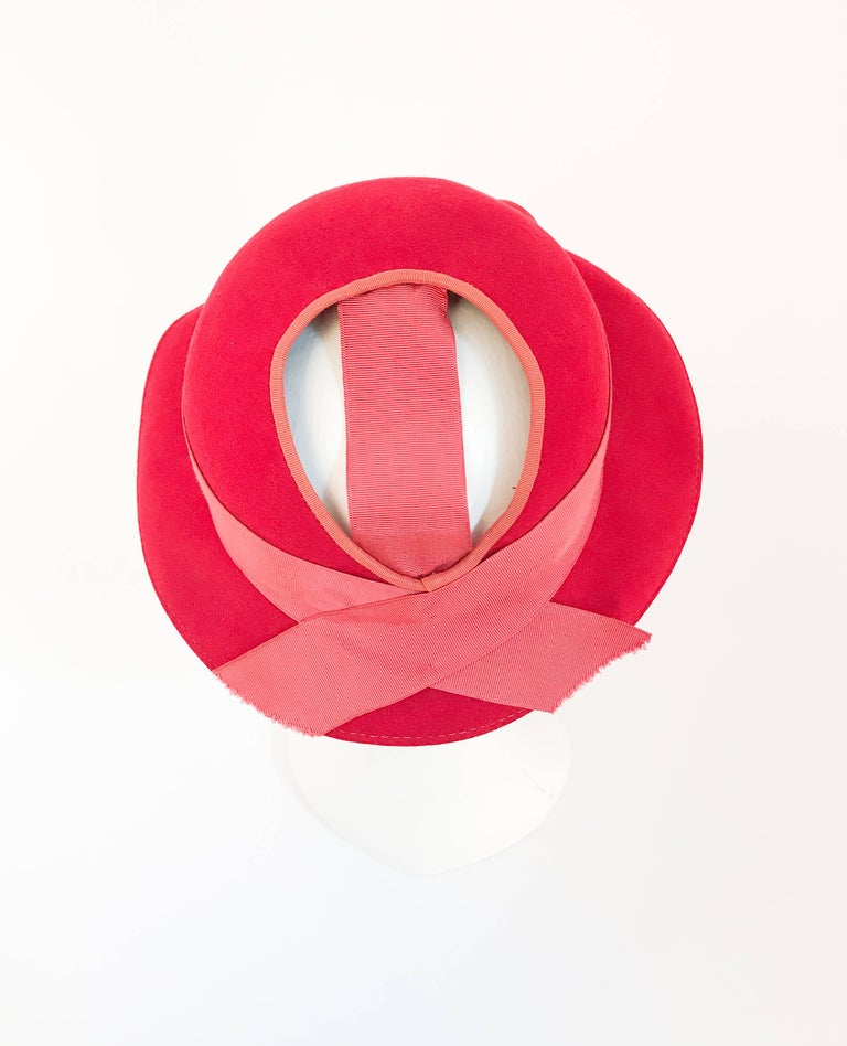 1930s Red Felt hat with Hand Painted Ski Buttons For Sale at 1stDibs