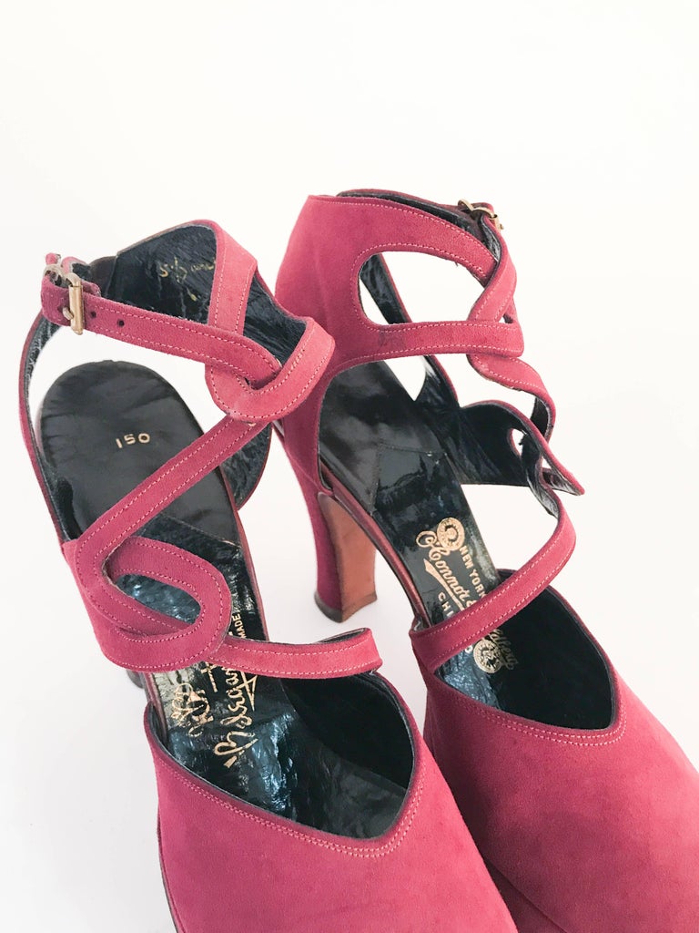 1947 Plum Suede Heels With Strap and Cut-out Accents For Sale at ...