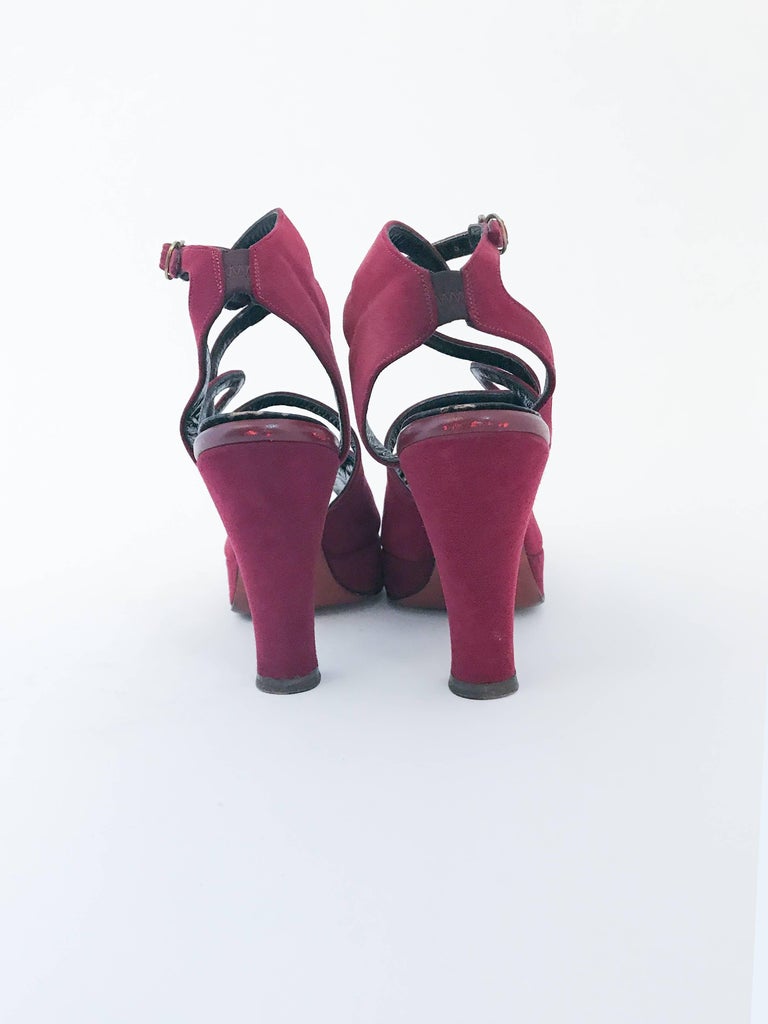 1947 Plum Suede Heels With Strap and Cut-out Accents For Sale at ...