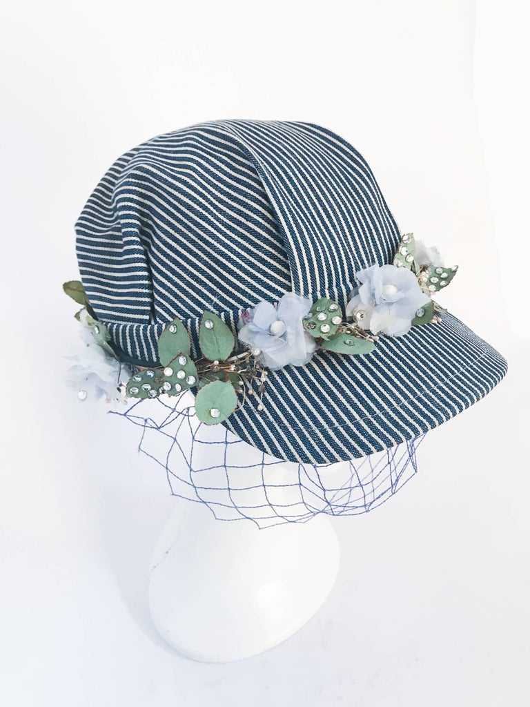 1950s Working Railroad Hat with Silk Flowers and Net For Sale at ...