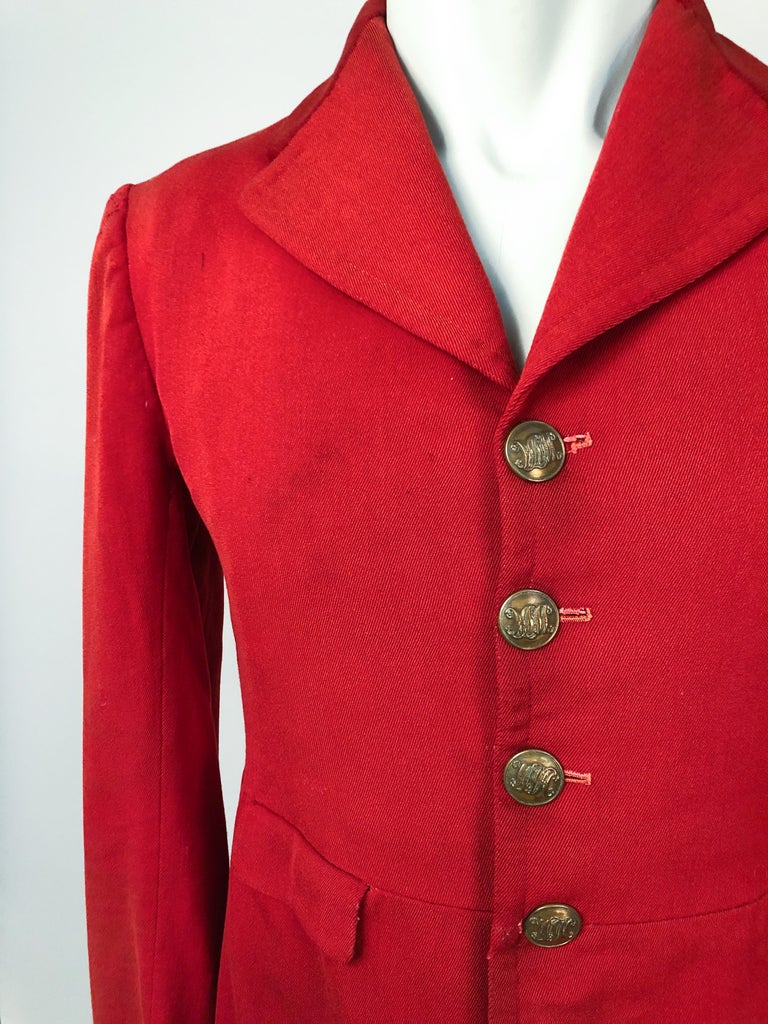 1930s Red Equestrian Coat with Solid Brass Buttons at 1stDibs