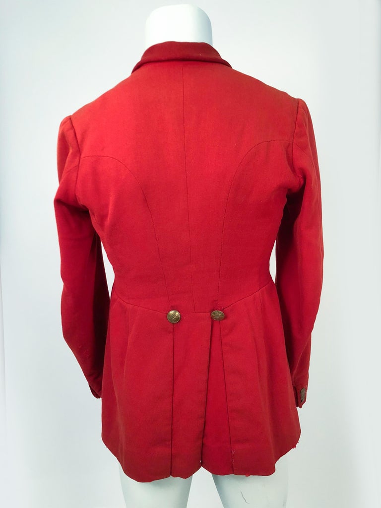 1930s Red Equestrian Coat with Solid Brass Buttons at 1stDibs