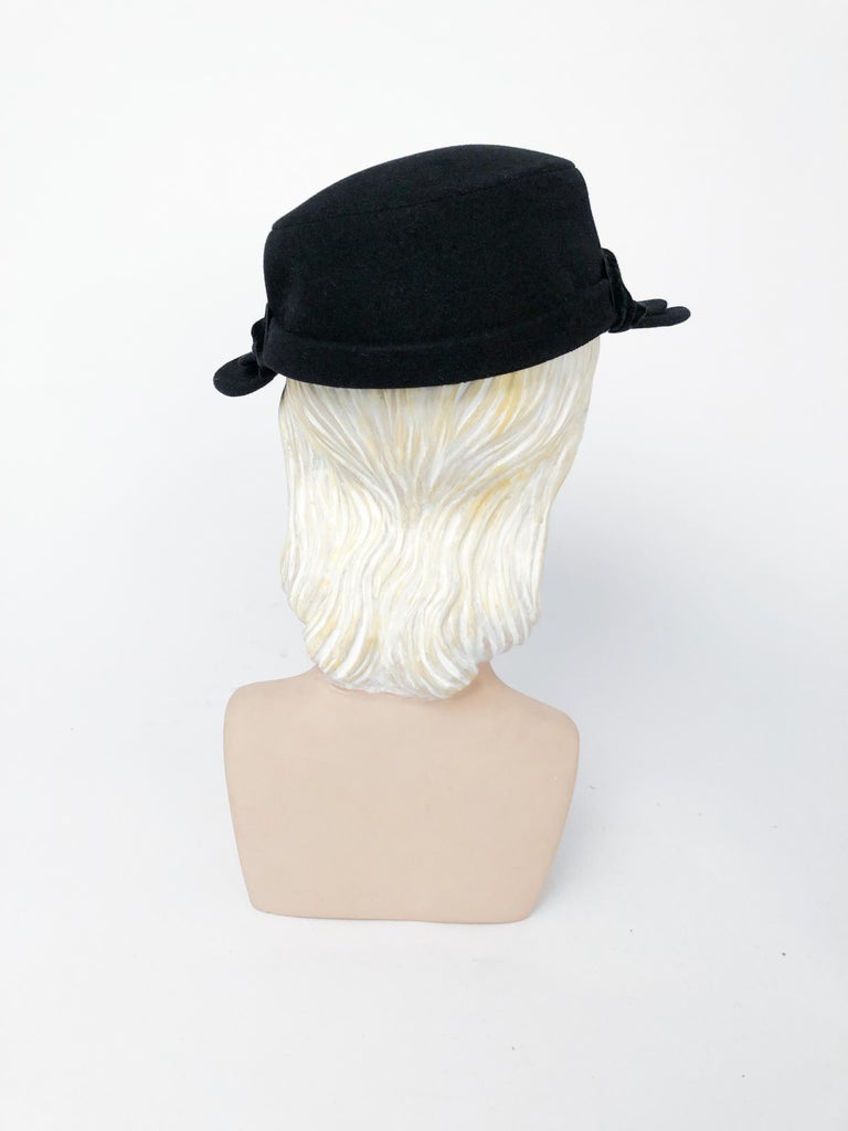 1940s Black Fur Felt Hat with Double Bill and Jeweled Accent For Sale ...