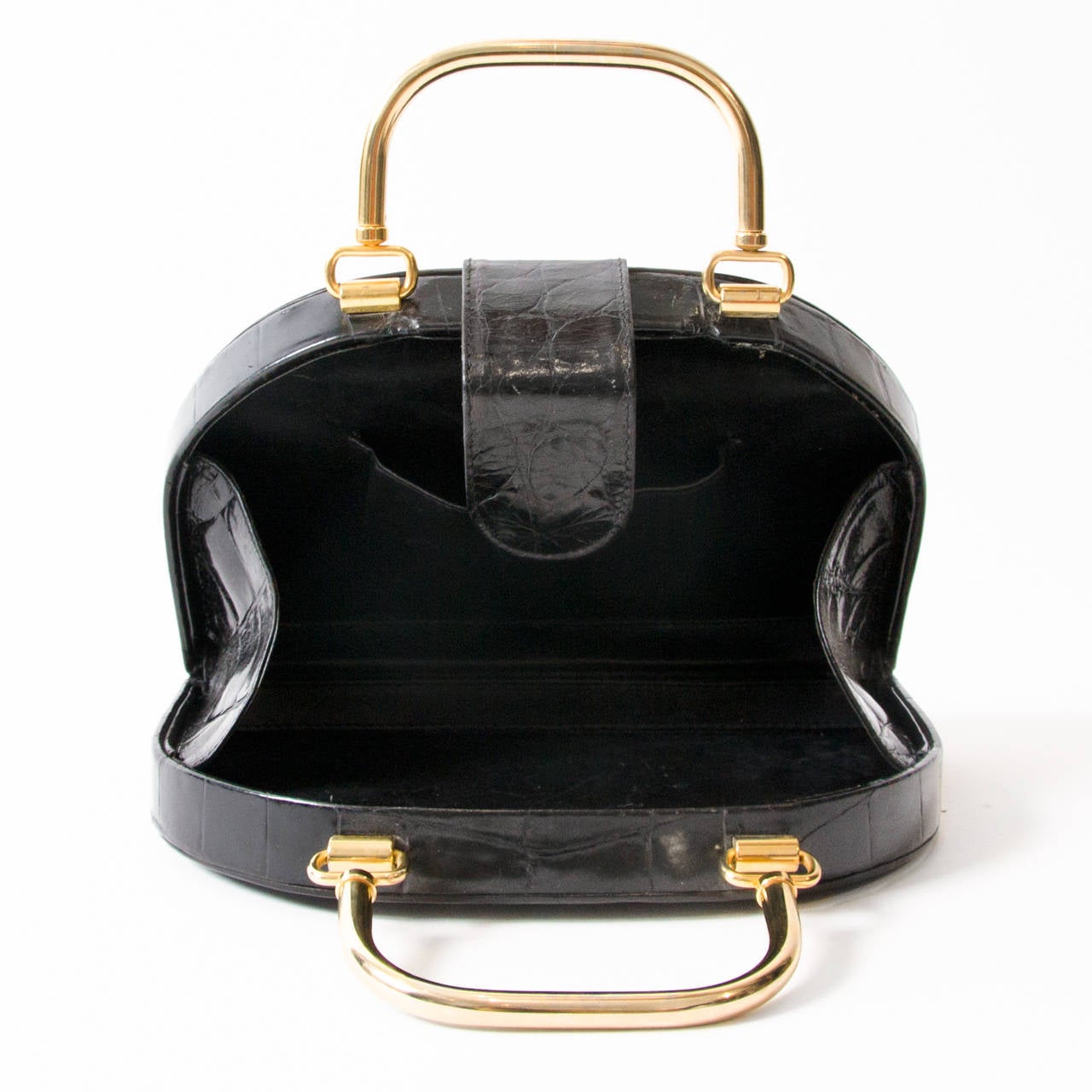 Vintage Leather Embosed Croco Top Handle Bag at 1stDibs