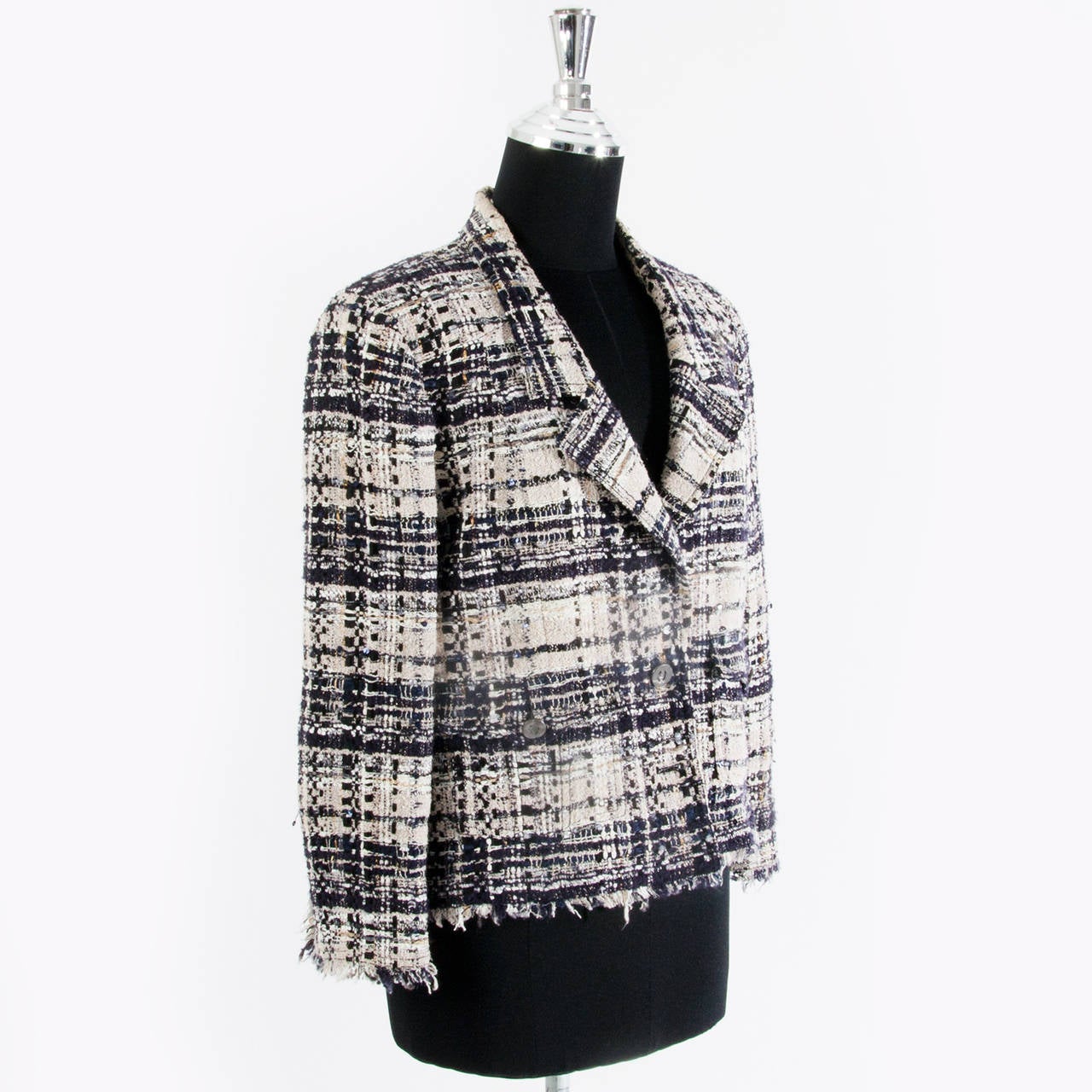 Chanel Black And White Checked Bouclé Jacket at 1stDibs