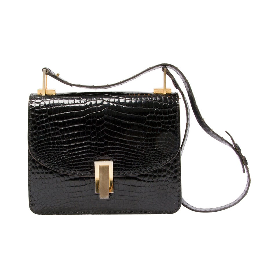 Vintage Black Croco Bag at 1stDibs