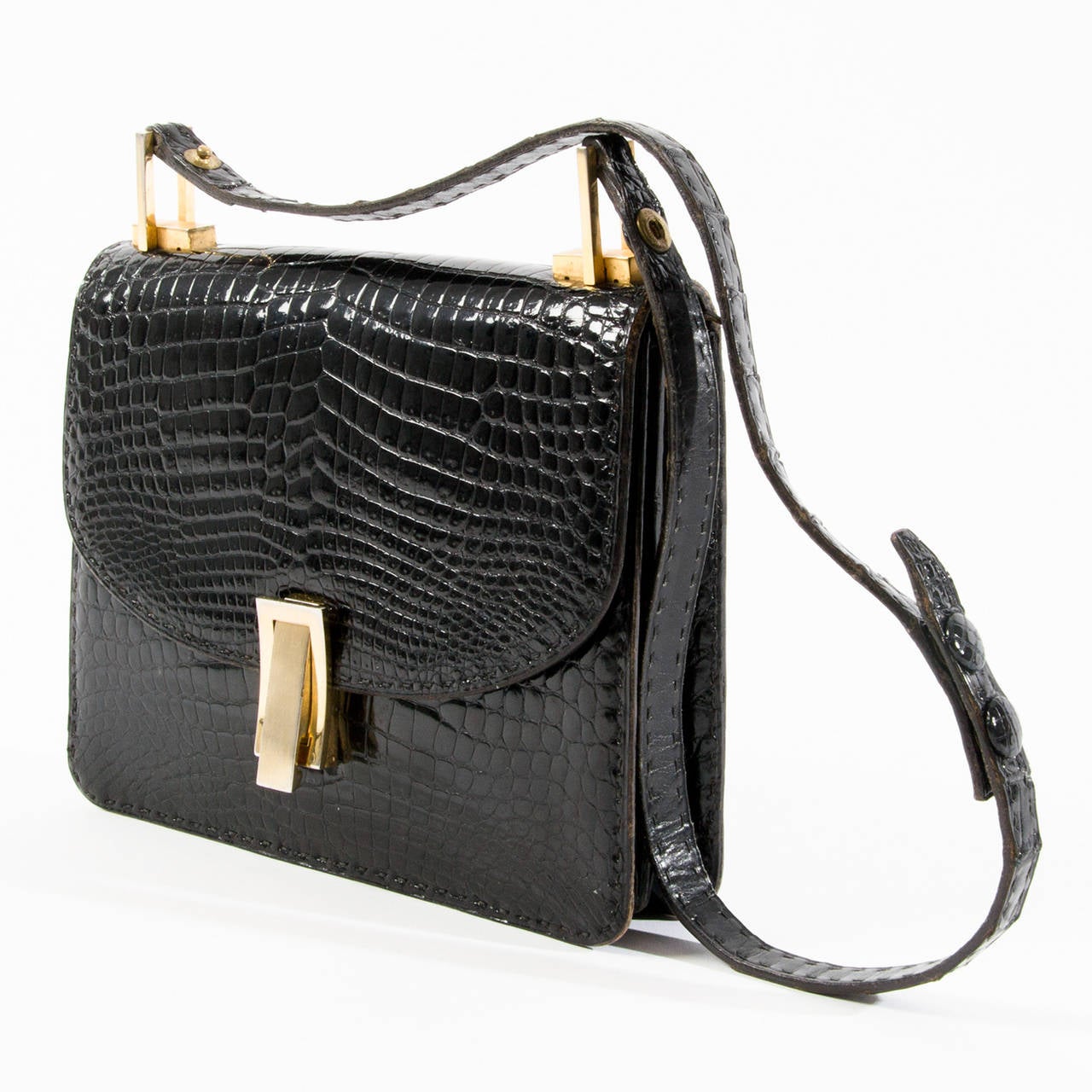 Vintage Black Croco Bag at 1stDibs