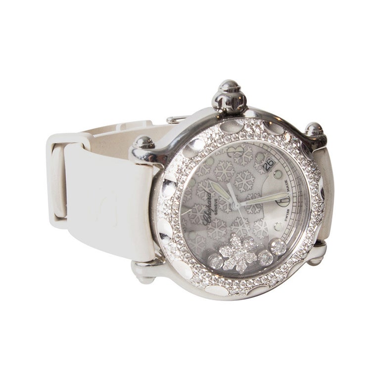 Chopard Lady's White Gold Steel Quartz Happy Sport Snowflake Wristwatch ...