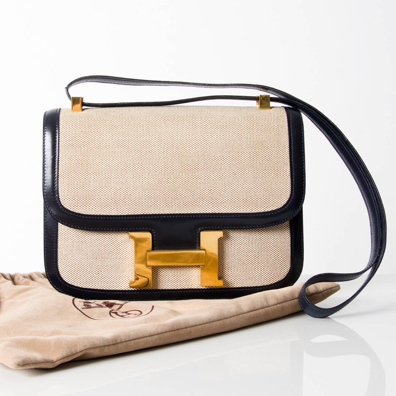 Hermes Constance Toile H and Navy Blue Boxcalf at 1stDibs