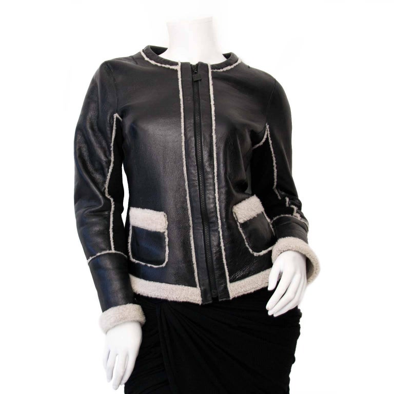 Chanel Black Shearling Lambswool Jacket at 1stDibs