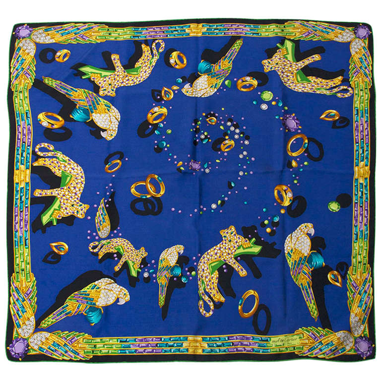 Must de Cartier Paris Silk Scarf with Rings and Stones at 1stDibs