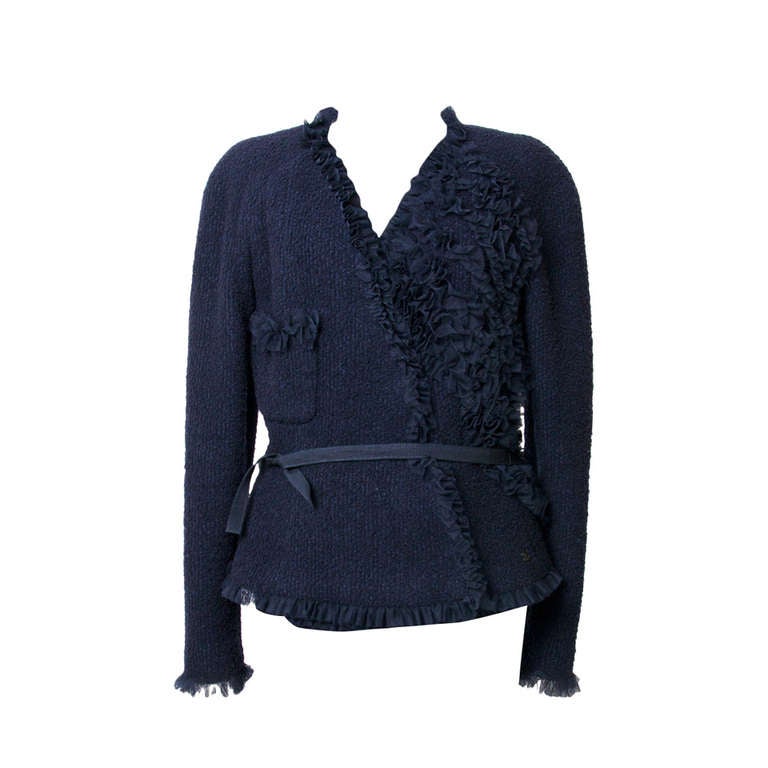 Chanel Navy Blue Ensemble Vest and Skirt at 1stDibs