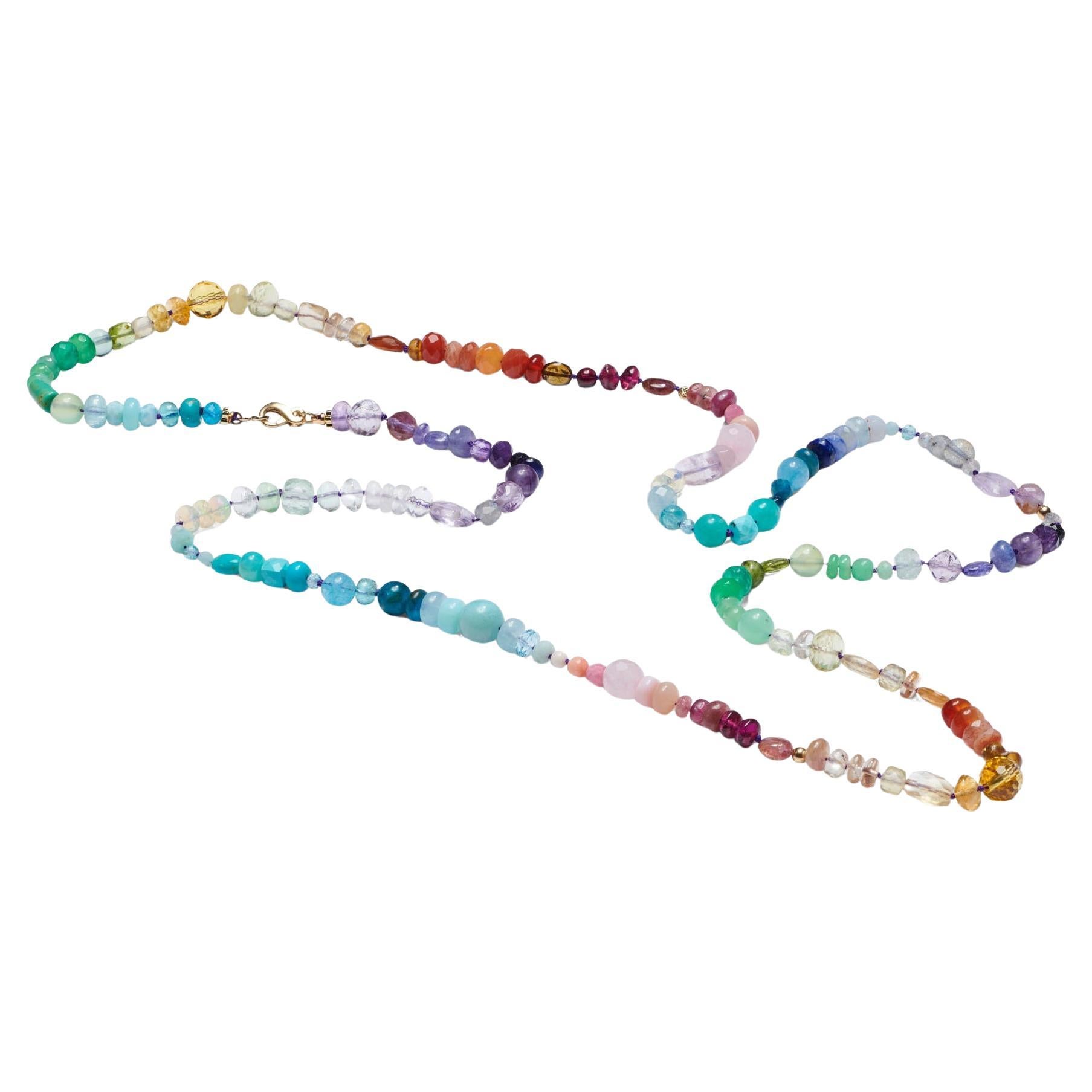 Opera Length Emerald Sapphire and Turquoise Beaded Necklace in 14K ...