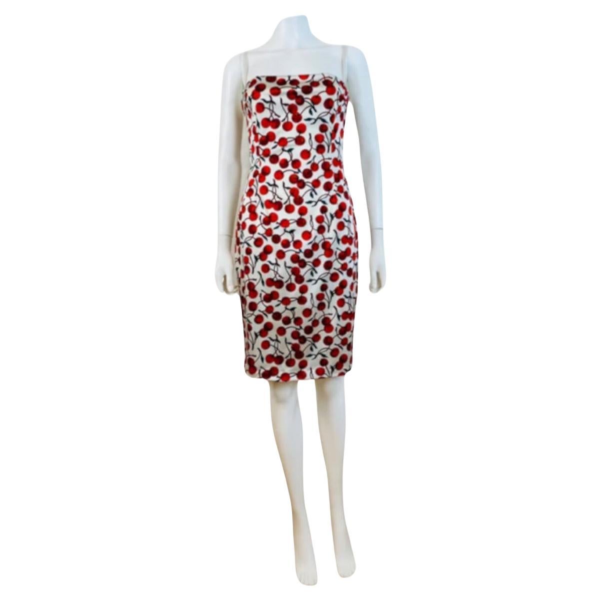 Vintage Dolce + Gabbana 1996 Cherry Cherries Print Stretch Silk Mini ...