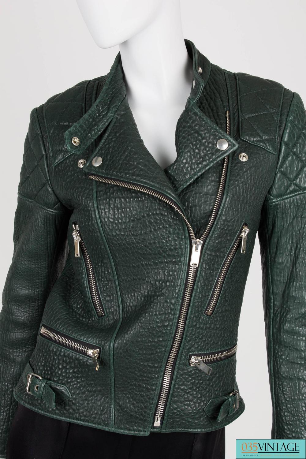 Very rare deep forest green shrunken kangaroo leather biker jacket ...