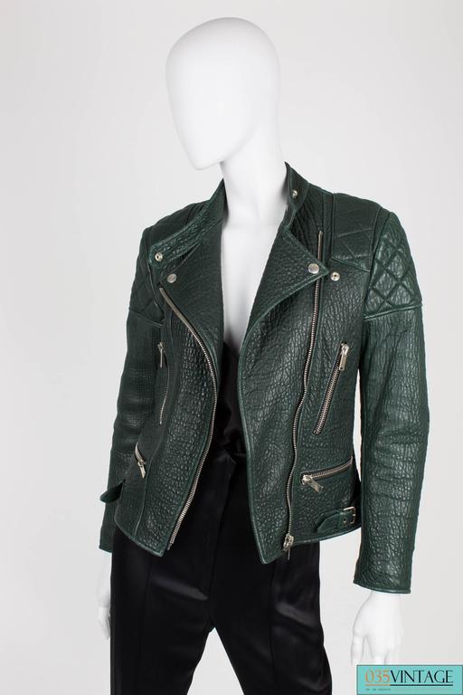 Very rare deep forest green shrunken kangaroo leather biker jacket ...