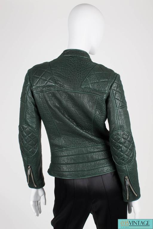 Very rare deep forest green shrunken kangaroo leather biker jacket ...