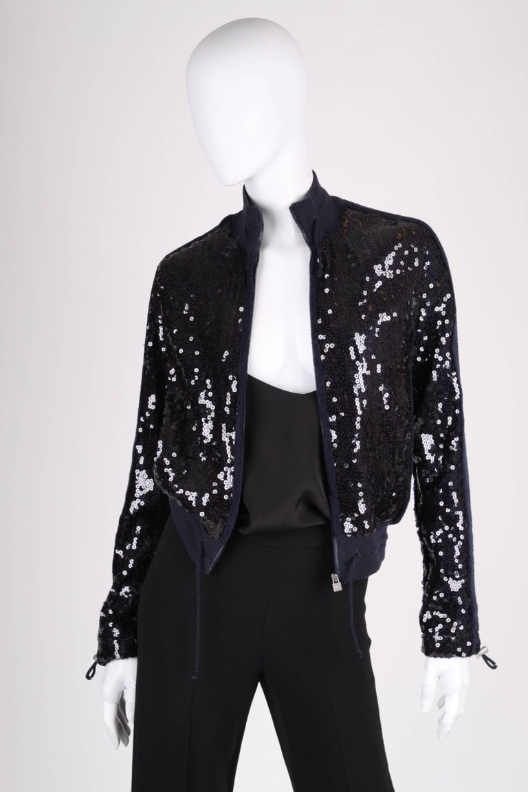 Chanel Sports Line Sequin Bomber Jacket - dark blue For Sale at 1stDibs ...
