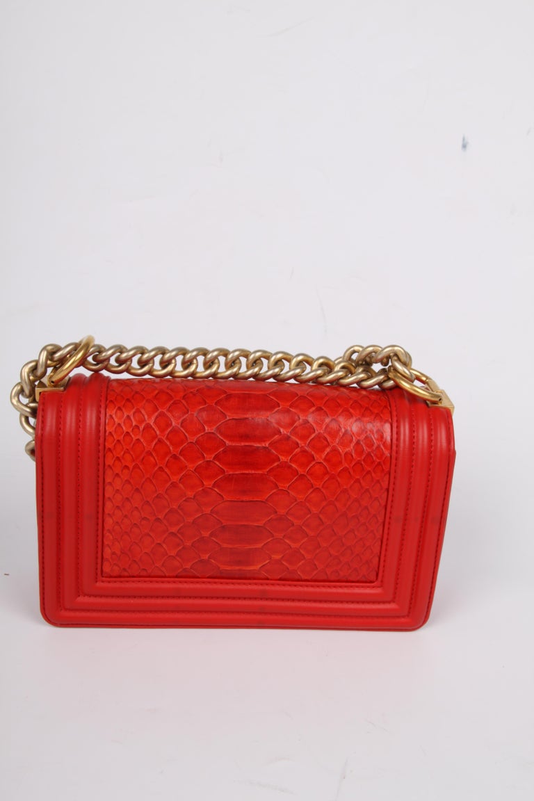 Chanel Quilted Lambskin and Python Le Boy Bag Mini - red at 1stDibs ...