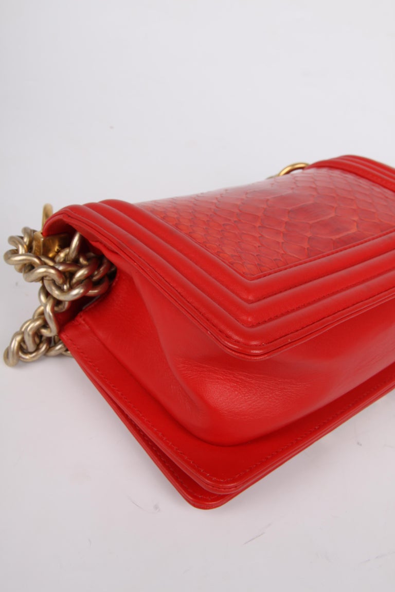 Chanel Quilted Lambskin and Python Le Boy Bag Mini - red at 1stDibs ...