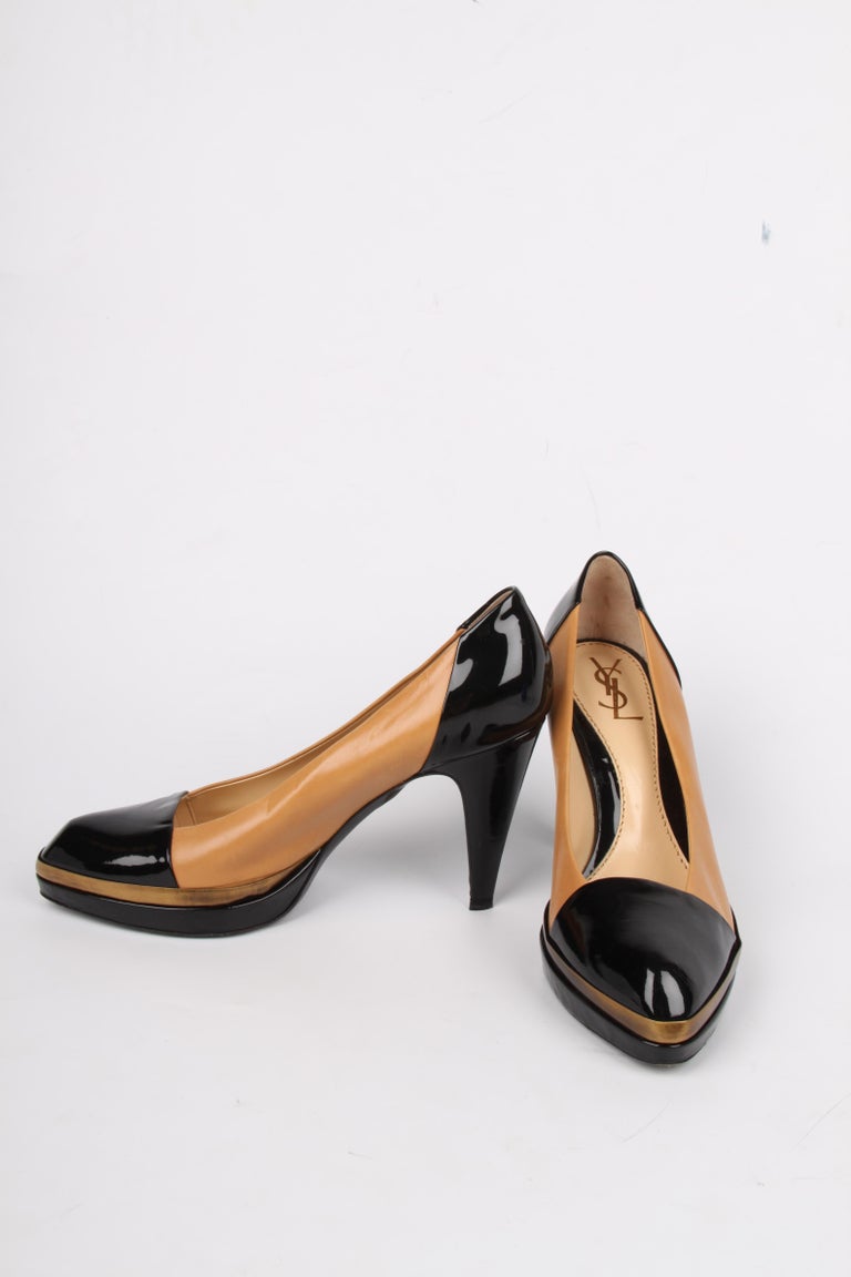 YSL Yves Saint Laurent Cap Toe Pumps - beige/black YSL Yves Saint ...