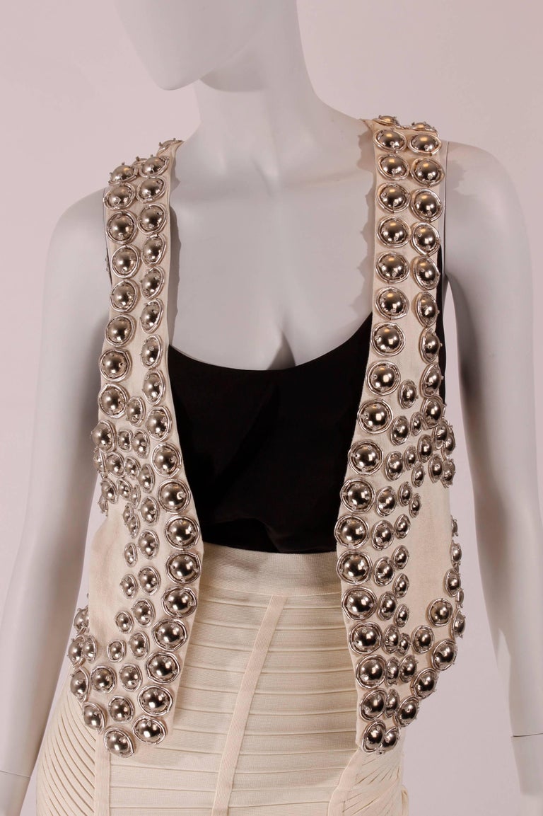 Balmain white linen studded vest For Sale at 1stDibs