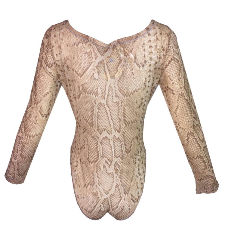 NWT 1990's Roberto Cavalli Hand Painted Sheer Mesh Snakeskin Bodysuit ...