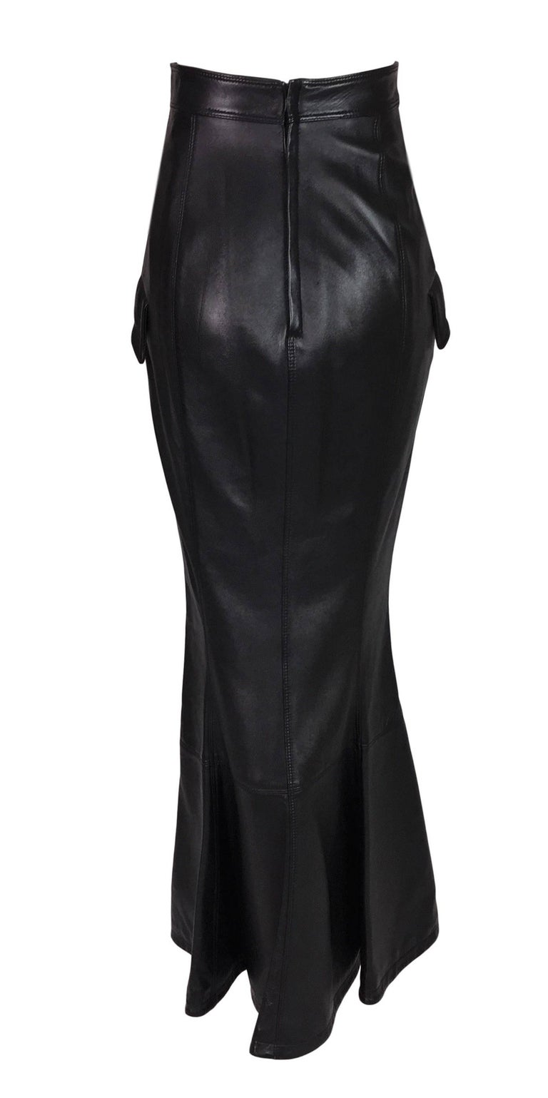 F/W 1992 Gianni Versace Bondage Black Leather High Waist Long Mermaid ...