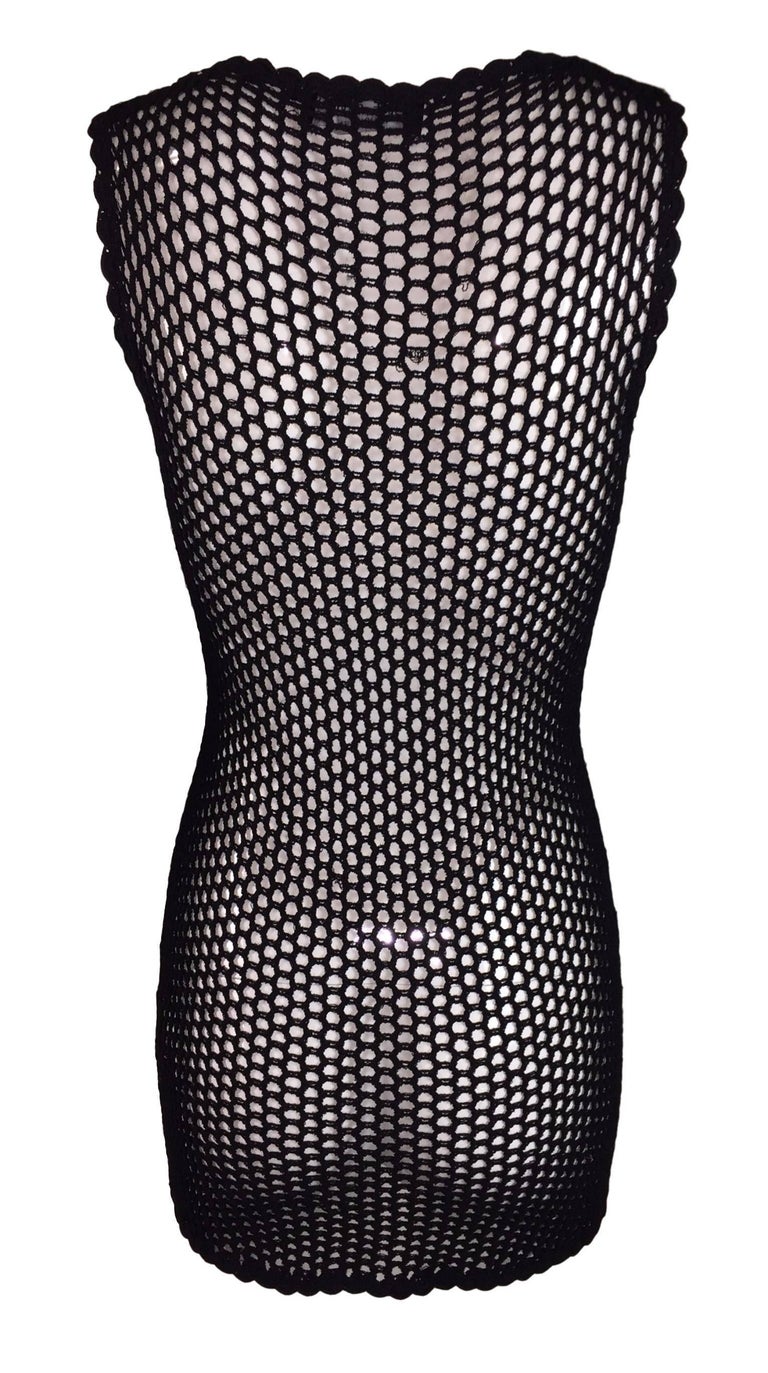 2001 Dolce and Gabbana Black Sheer Fishnet Mesh Mini Dress 40 XXS-M at ...