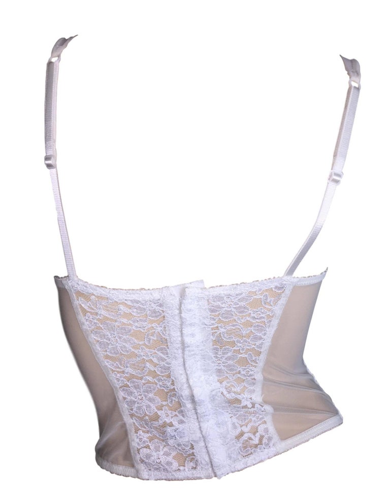 1990's Christian Dior Sheer White Lace and Mesh Corset Bustier Top at ...