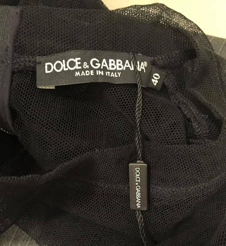 Unworn 2000's Dolce and Gabbana Sheer Black Mesh Fishnet Ruched Mini ...