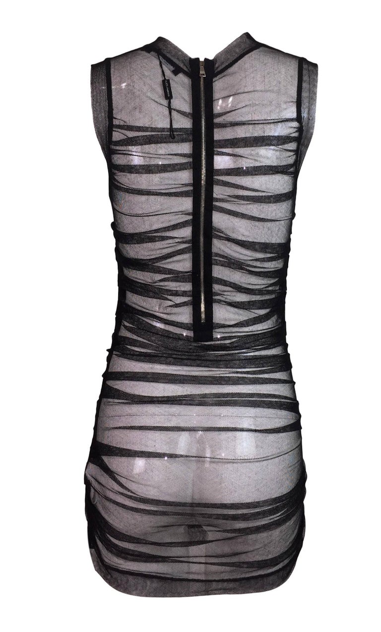 Unworn 2000's Dolce and Gabbana Sheer Black Mesh Fishnet Ruched Mini ...