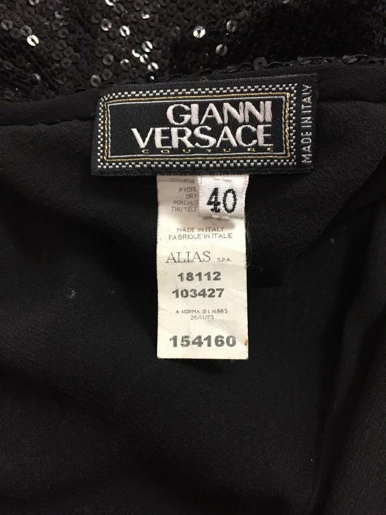 Gianni Versace Runway Semi-Sheer Off Shoulder Black Sequin Mini Dress ...