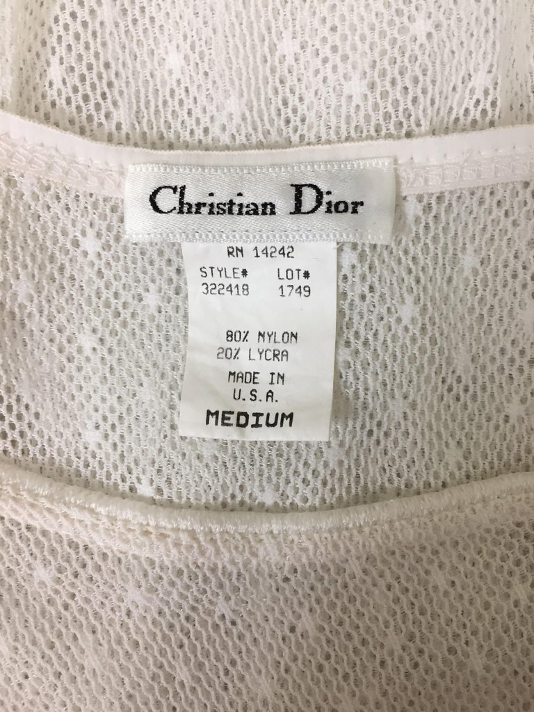 Vintage 1980's Christian Dior Sheer White Fishnet Mesh Bodysuit Top at ...