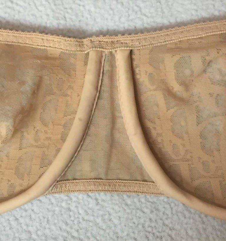 1990's Christian Dior Sheer Nude Mesh Monogram Strapless Underwire Bra ...
