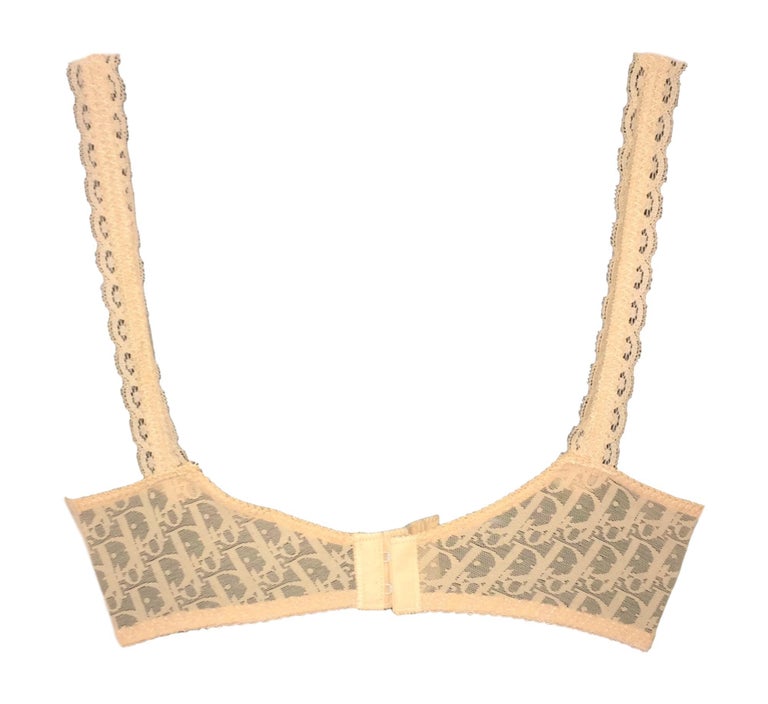 1990's Christian Dior Sheer Nude Mesh Lace Trim Monogram Bra D Cup at ...