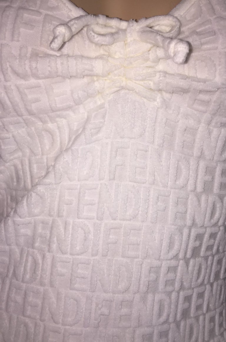 1990's Fendi Logo Zucca Monogram White 3D Plunging Dress at 1stDibs