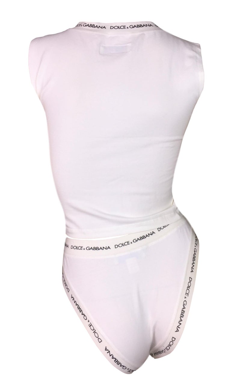 Dolce And Gabbana Monogram White Crop Top And High Waist Panties 1990s