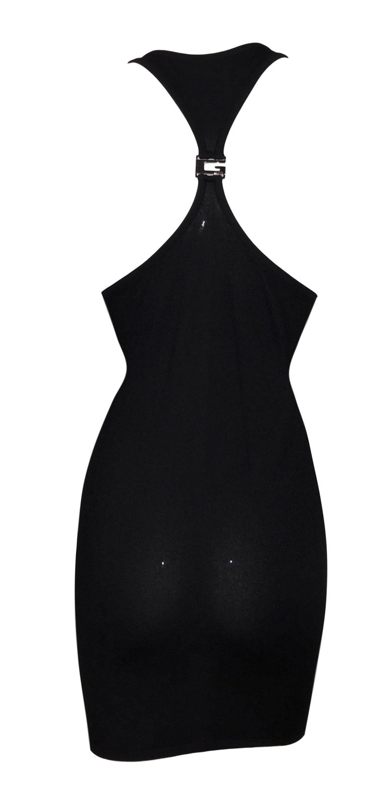 1999 Gucci by Tom Ford Black Metal Logo Buckle Racerback Micro Mini ...