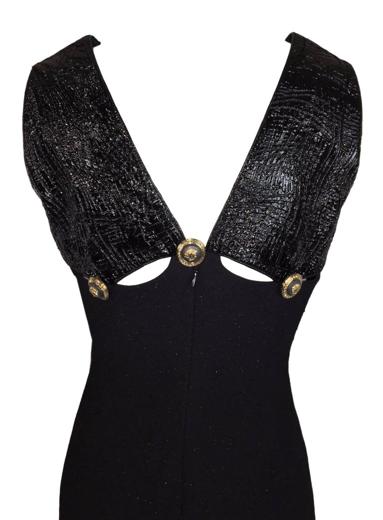 A/W 1994 Gianni Versace Couture Black Leather Cut-out Top Gown Dress at ...