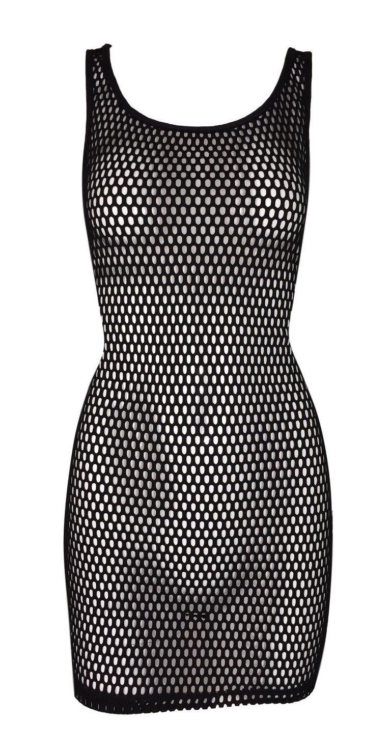 Dolce and Gabbana D&G Black Fishnet Mesh Wiggle Mini Dress, 1990s at ...