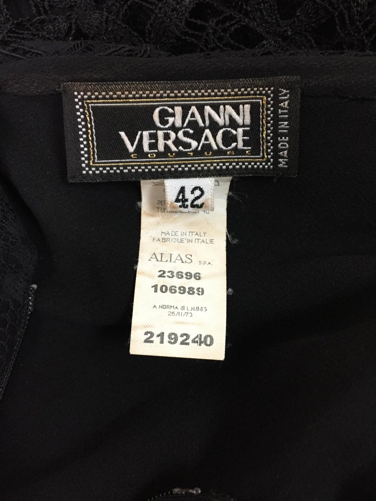 S/S 2002 Gianni Versace Sheer Black Lace Plunging Backless Halter Gown ...