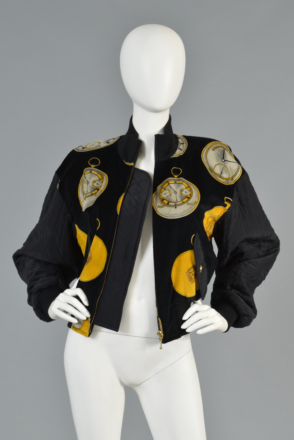 Escada Velvet + Silk Bomber Jacket With Clocks at 1stDibs