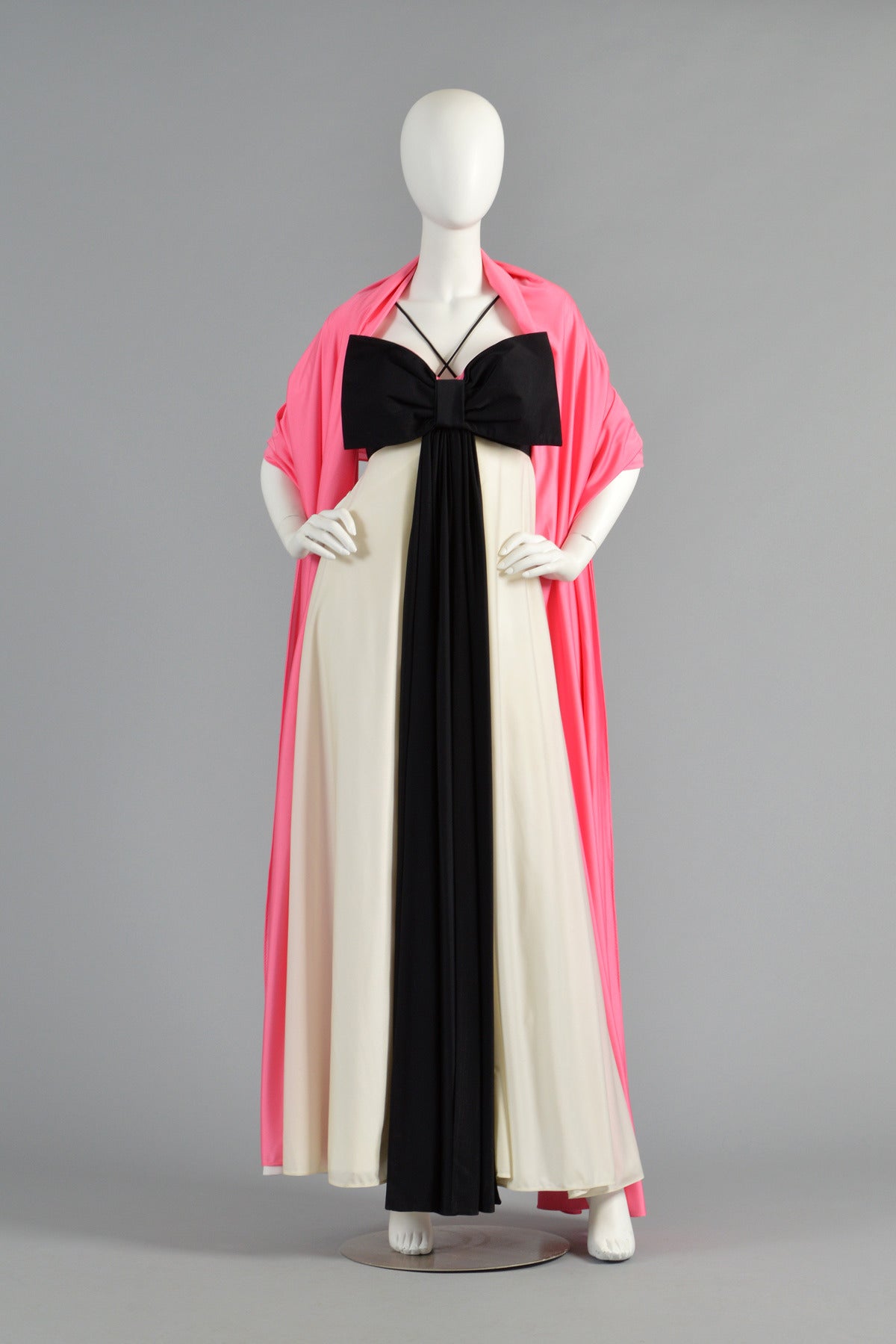 Les Wilk 1970's Colorblock Evening Gown with Massive Bow For Sale at ...